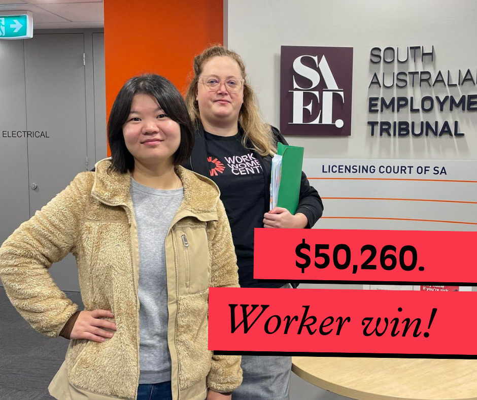 $50,260 Worker Win! - Working Women's Centre | Working Women's Centre